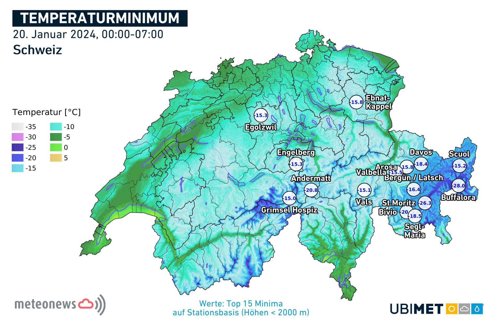 MeteoNews: Nuit glaciale en Suisse (18 janvier 2024)