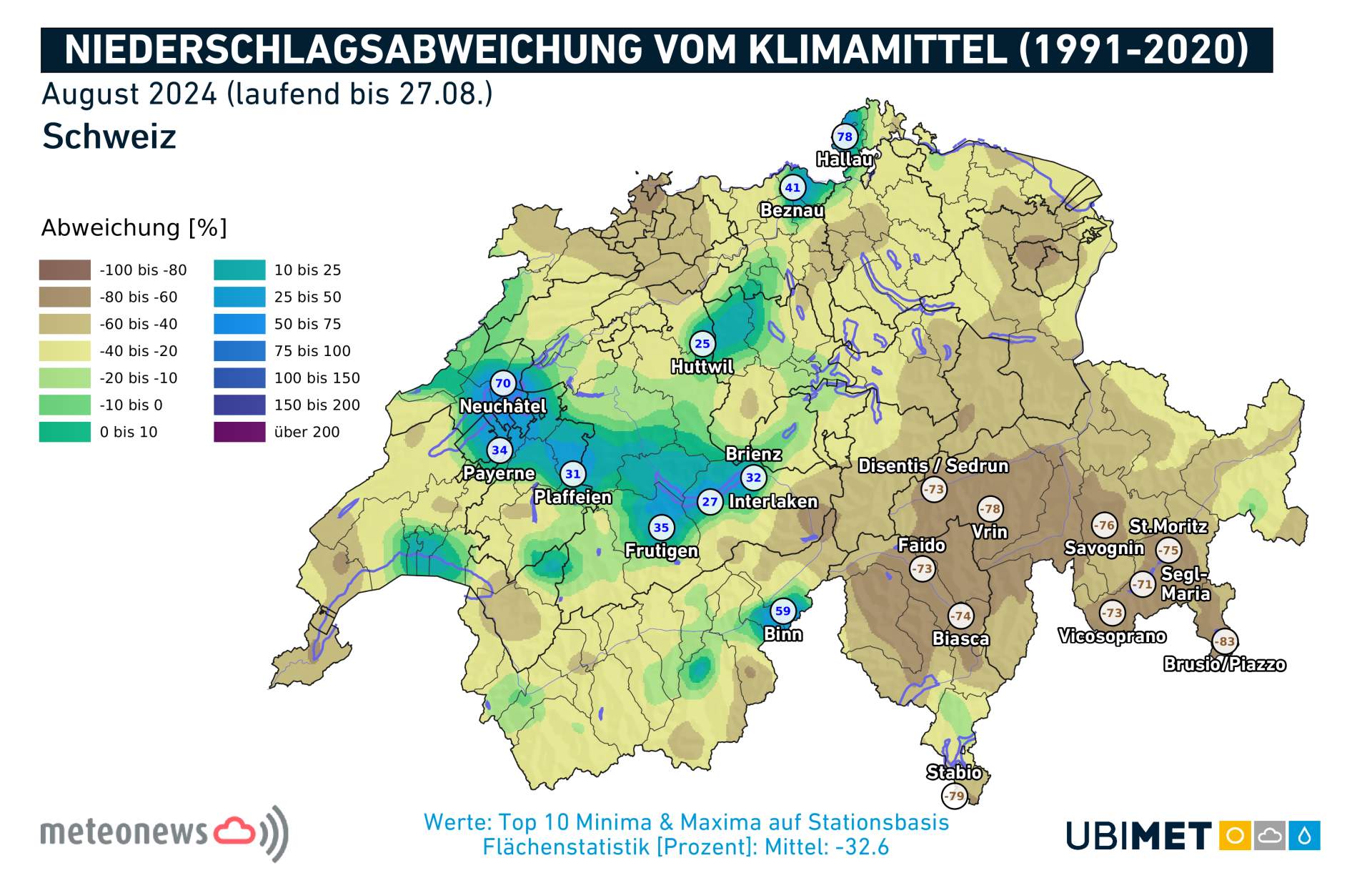 MeteoNews: Zweitwärmster August seit Messbeginn (16. August 2024)